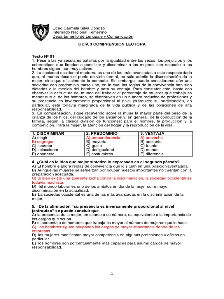 Guía de Comprensión Lectora: Temas Sociales y Científicos | PDF | muro ...