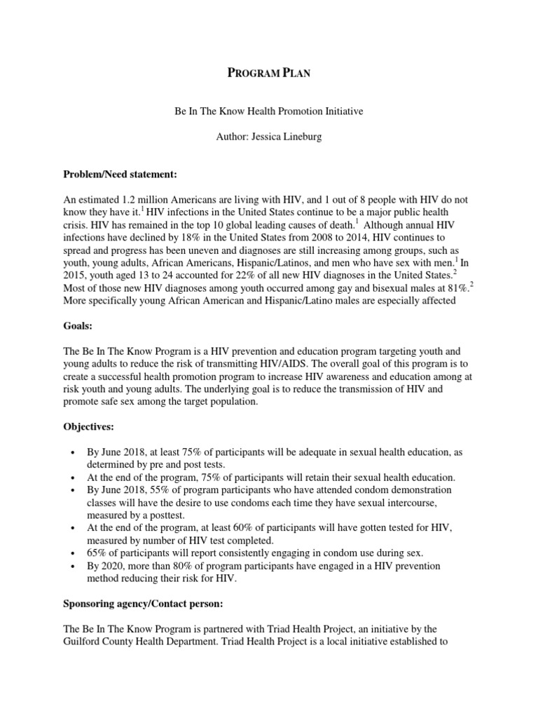 HLTH 634 Health Program Plan Outline | PDF | Safe Sex | Hiv/Aids