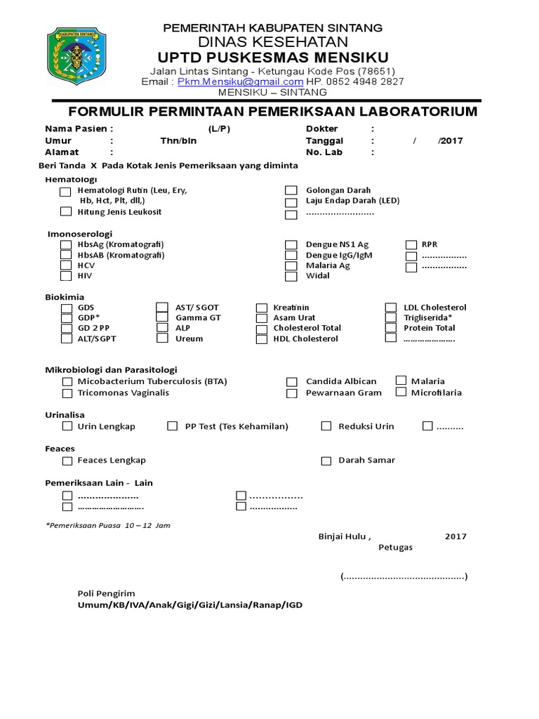 Form Permintaan Pemeriksaan Lab | PDF