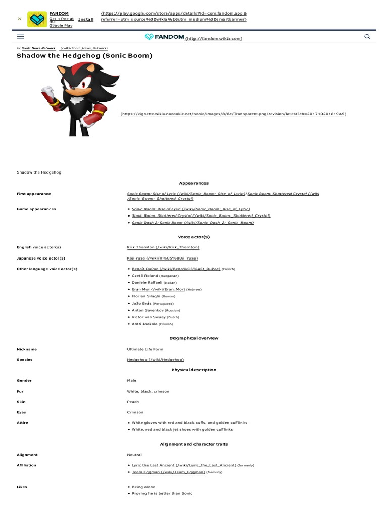 Shadow The Hedgehog (Sonic Boom) | PDF | Leisure