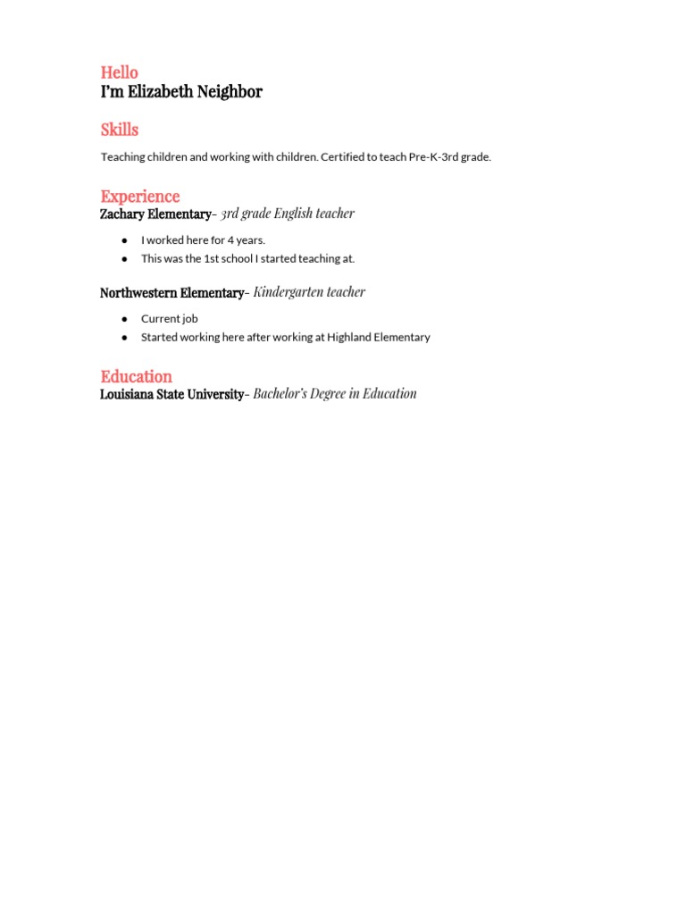 I'm Elizabeth Neighbor: Hello Skills | PDF