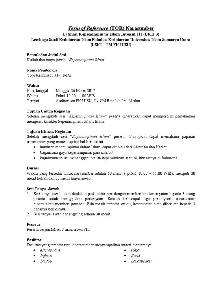 Contoh TOR | PDF | Ilmu Sosial | Sains & Matematika