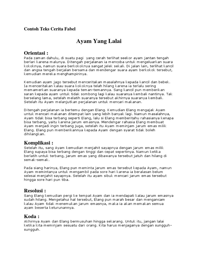 Contoh Teks Cerita Fabel | PDF