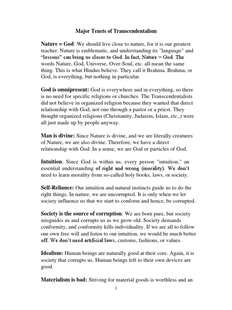 Major Tenets of Transcendentalism | PDF | Transcendentalism | Henry ...
