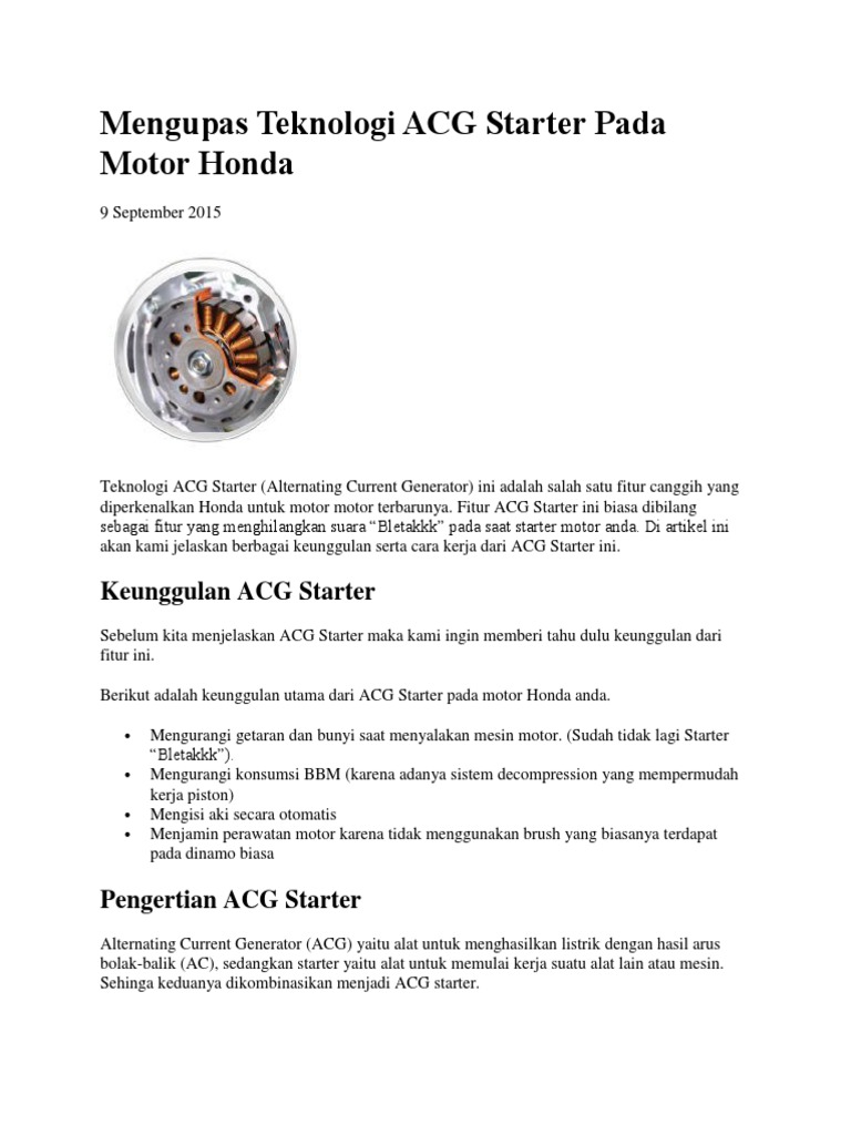 Mengupas Teknologi ACG Starter Pada Motor Honda | PDF