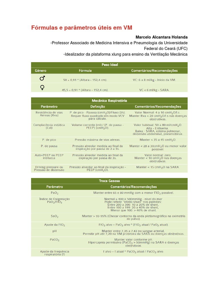 Fórmulas e parâmetros em VM | PDF