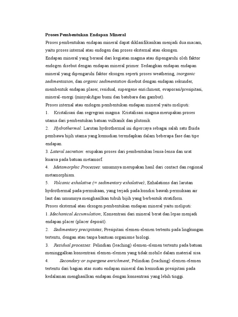 Proses Pembentukan Endapan Mineral | PDF