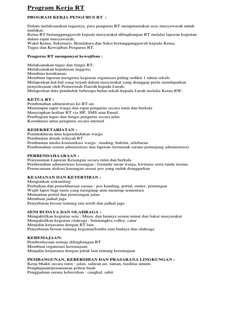 Program Kerja RT | PDF