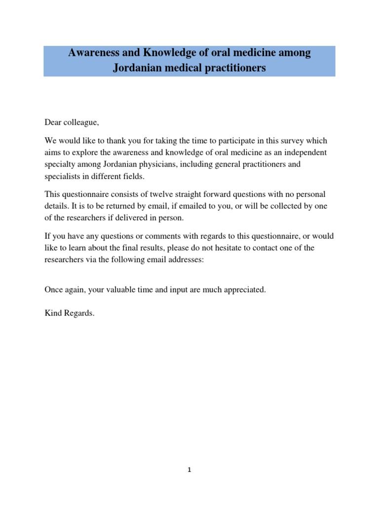 OM Awareness Questionnaire | PDF | Physician | Doctor Of Medicine