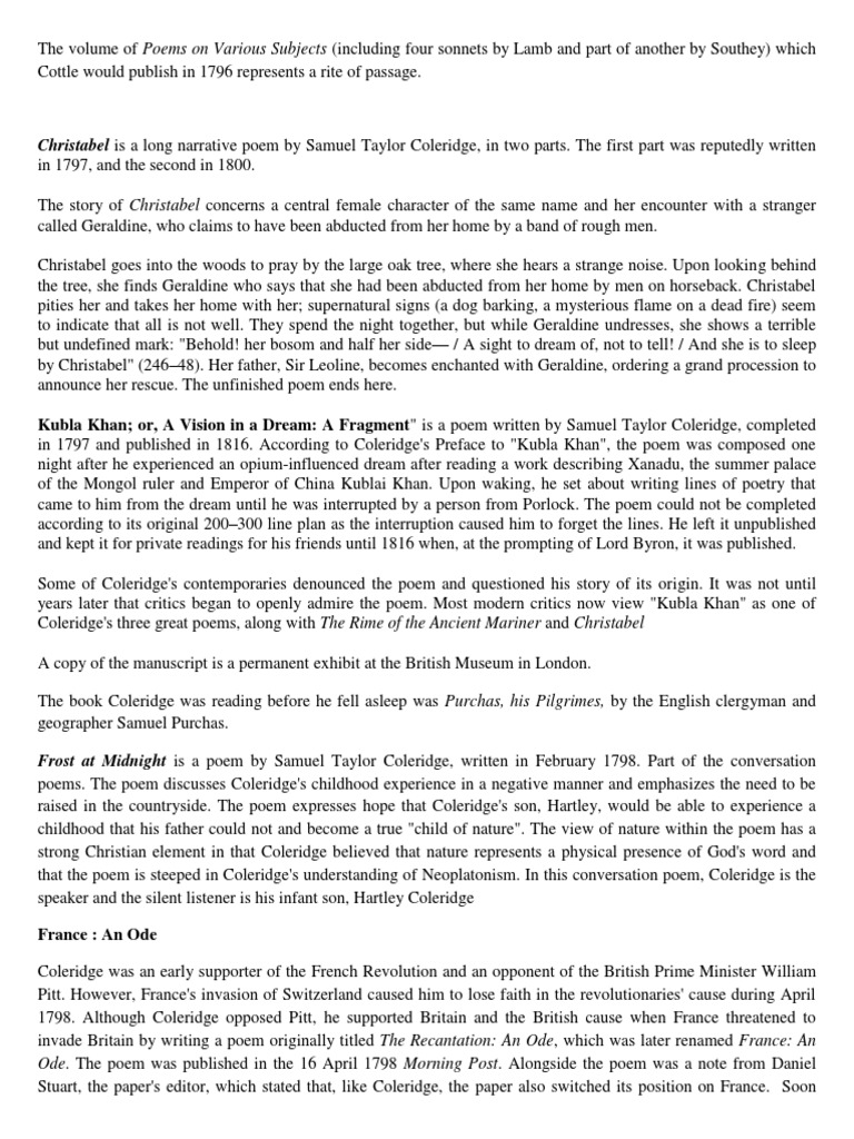 Christabel Is A Long Narrative Poem by Samuel Taylor Coleridge, in Two ...