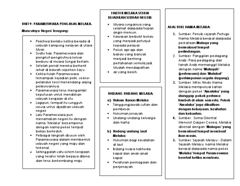 Sejarah T4 UNIT 9 Parameswara | PDF