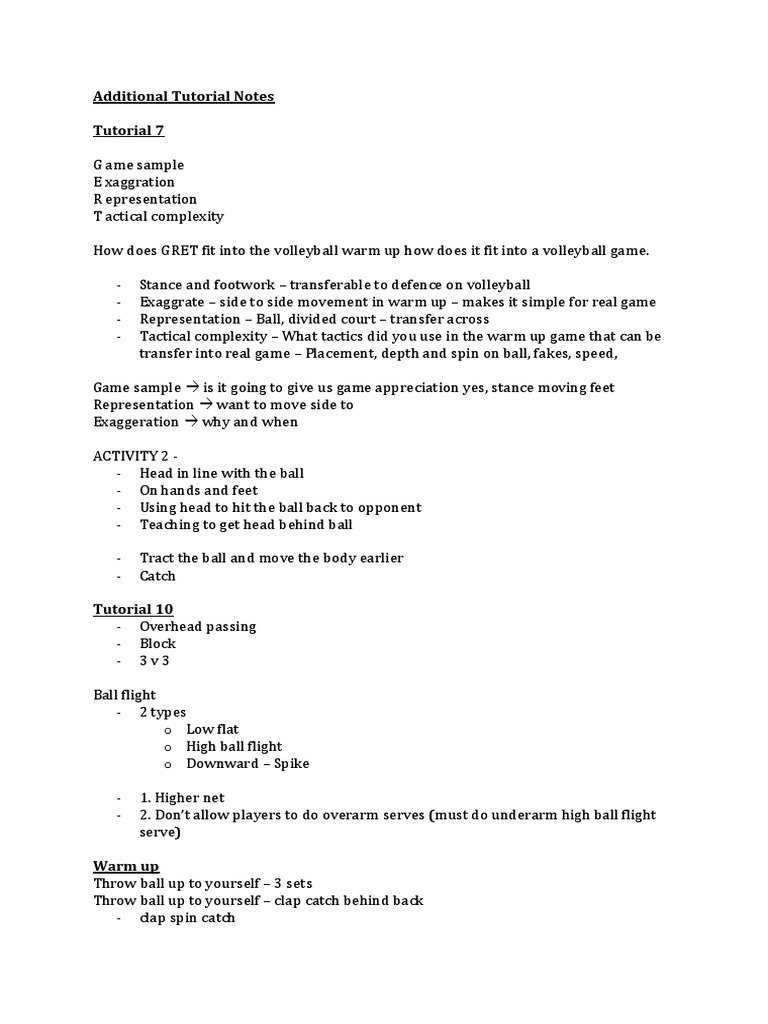 Additional Tutorial Notes Tutorial 7 | PDF | Volleyball | Sports Rules ...