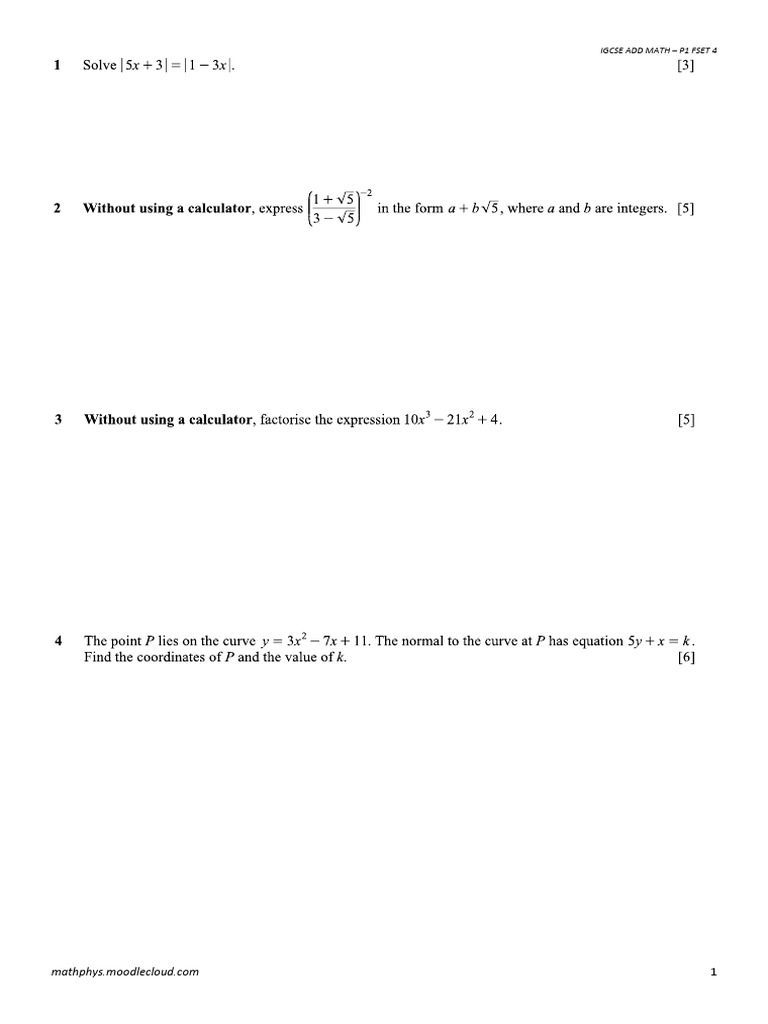 Igcse Add Math - P1 Fset 4 | PDF