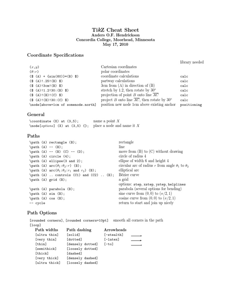 Tikz Cheat Sheet | PDF | Trigonometric Functions | Coordinate System