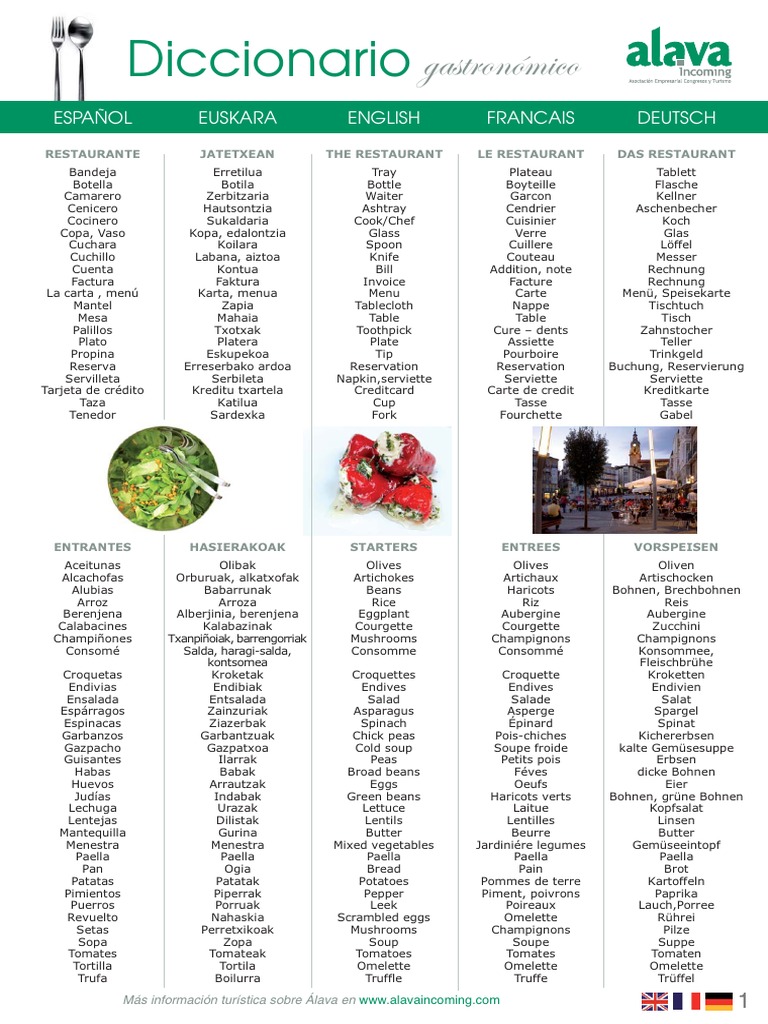 DICCIONARIO GASTRONOMICO Inglés, Francés, Alemán PDF | PDF | Cocina ...