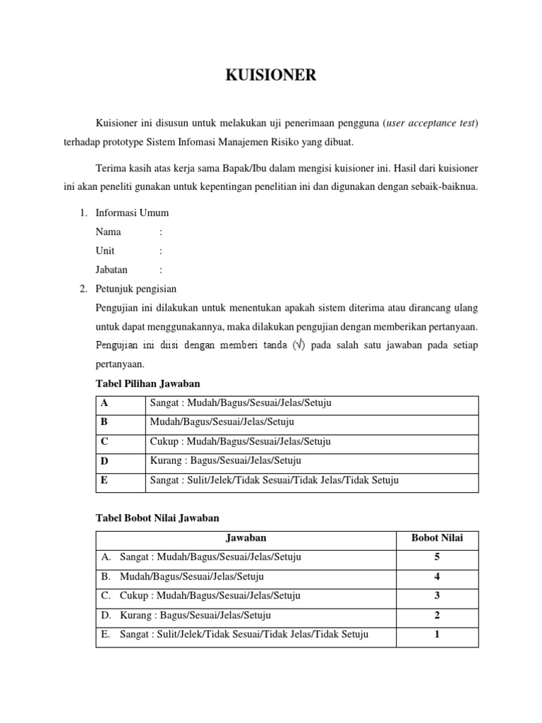 Kuisioner Contoh | PDF