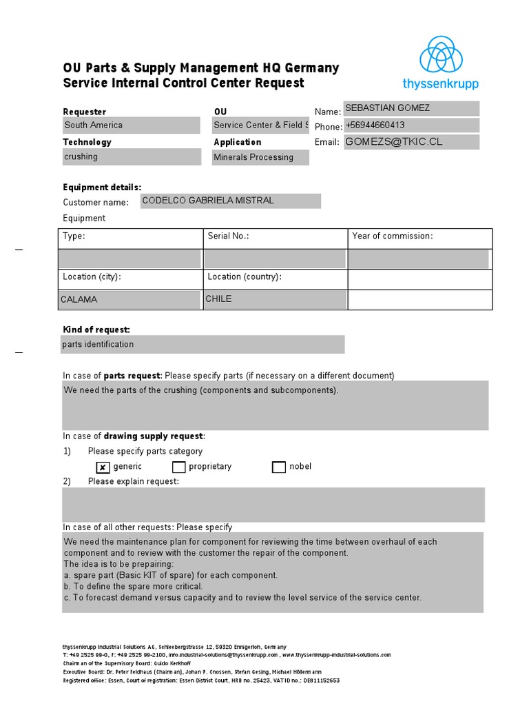 Parts & Maintenance Request Form | PDF