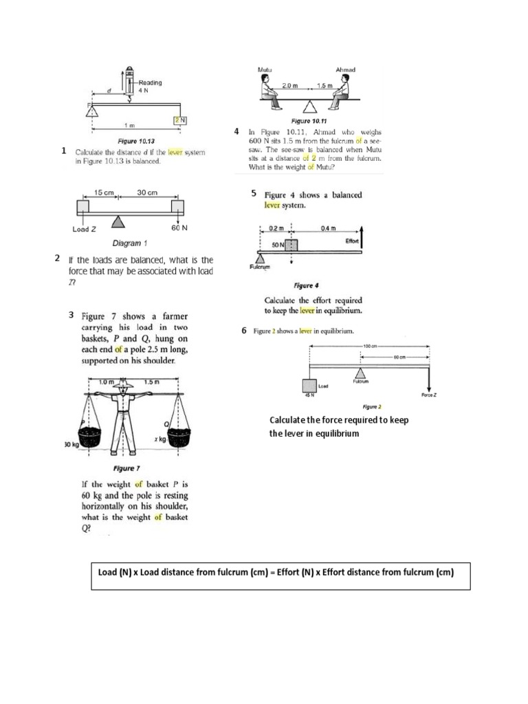 Load (N) X Load Distance From Fulcrum (CM) Effort (N) X Effort Distance ...