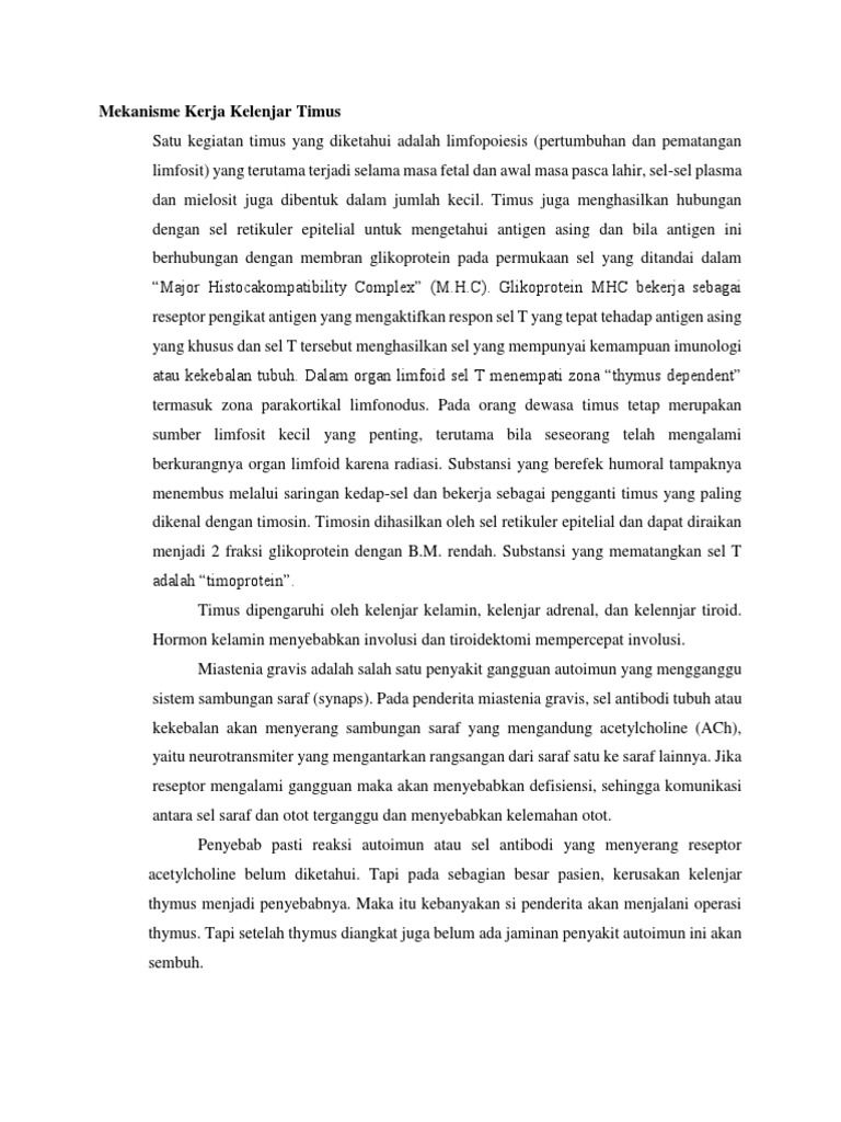 Mekanisme Kerja Kelenjar Timus | PDF | Sains & Matematika