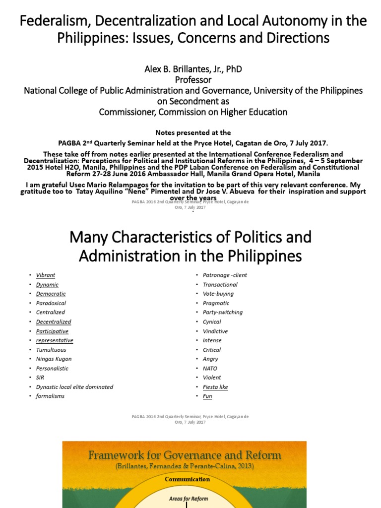 Federalism Decentralization and Local Autonomy in The Philippines ...