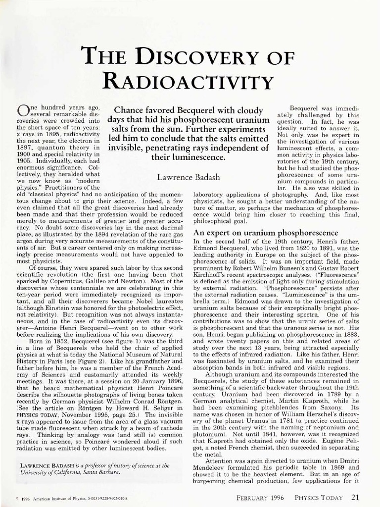 T H E Discovery of Radioactivity: An Expert On Uranium Phosphorescence ...