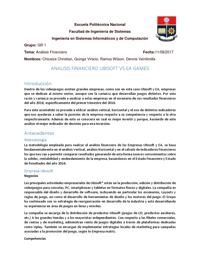 Analisis Financiero EA Vs Ubisoft | PDF | Videojuegos | Capital de trabajo