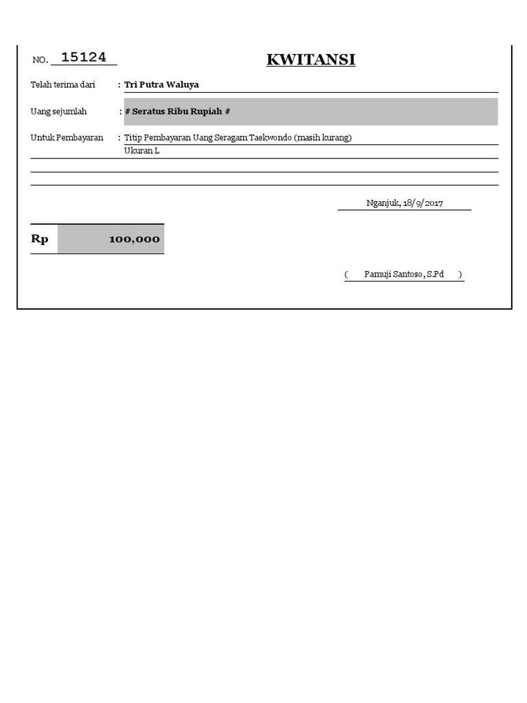 Template Kwitansi Pembayaran Excel | PDF