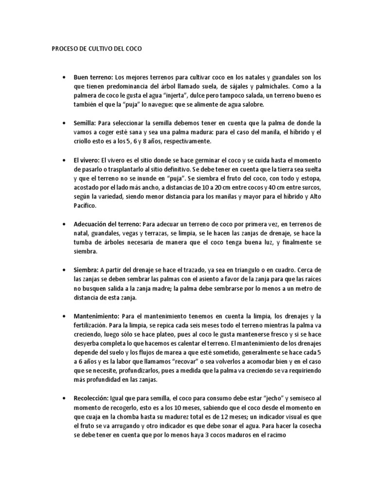 Proceso de Cultivo Del Coco | PDF | Siembra | Agronomía