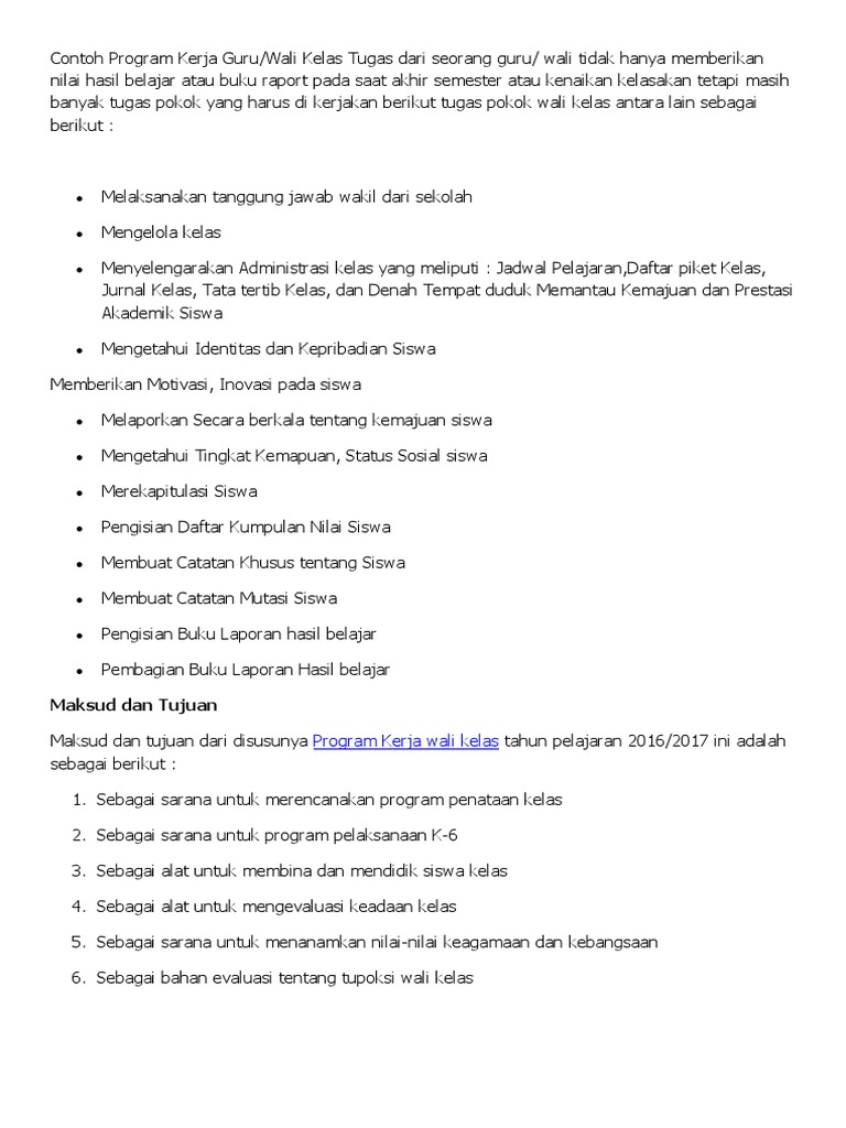 Contoh Program Kerja Guru | PDF | Karier & Perkembangan