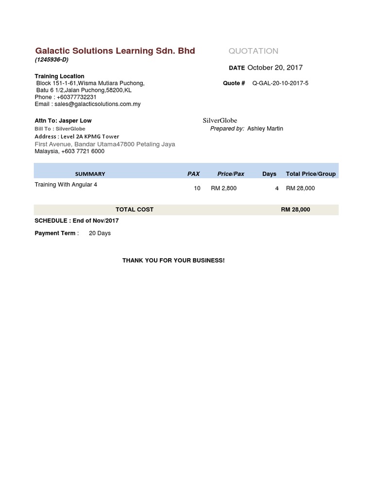 Quotation SilverGlobe | PDF