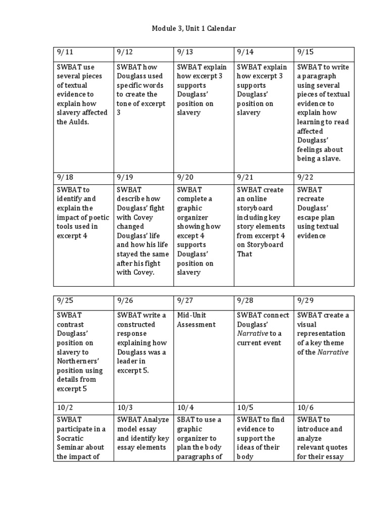 Module 3 Unit 1 Calendar | PDF | Essays | Narrative
