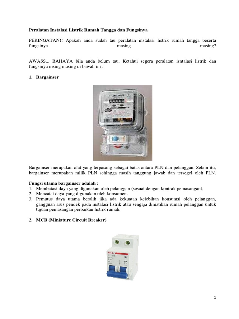 Peralatan Instalasi Listrik Rumah Tangga Dan Fungsinya | PDF