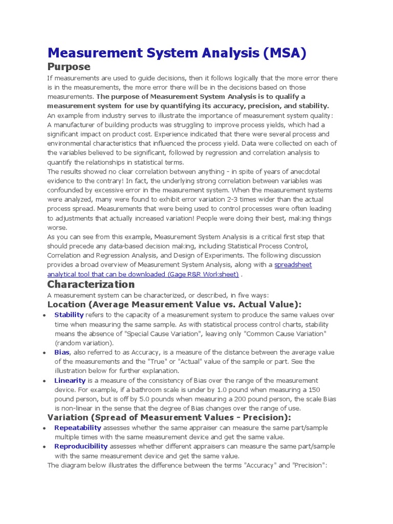 Measurement System Analysis (MSA | PDF | Accuracy And Precision | Statistics