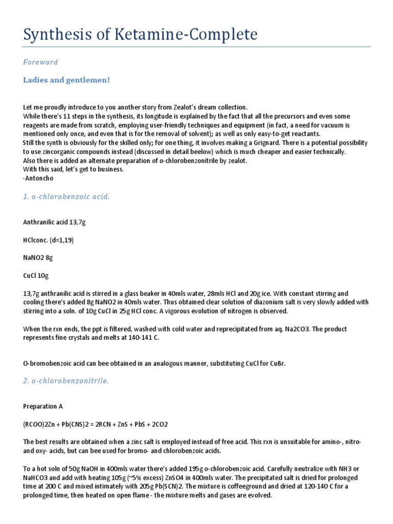 Synthesis of Ketamine.pdf | Distillation | Tetrahydrofuran