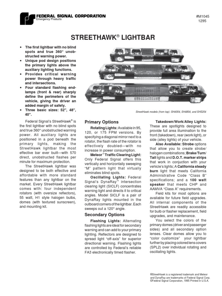M1045 Streethawk Lightbar PDF | PDF | Flashlight | Electrical Components
