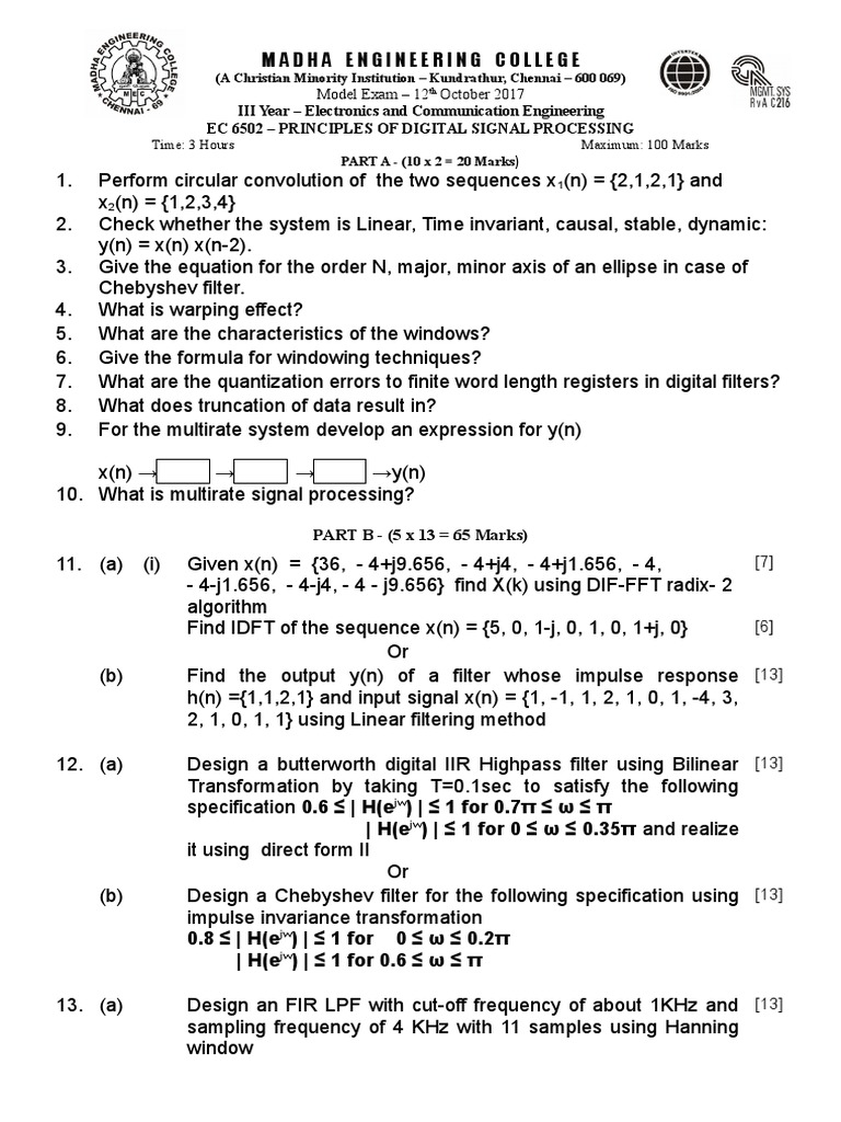 III Year - Electronics and Communication Engineering Ec 6502 - Principles of Digital Signal ...