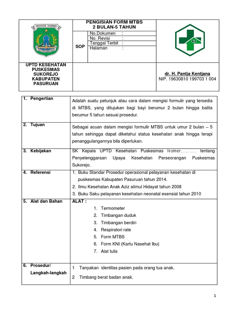 Sop Pengisian Form Mtbs 2 Bulan-5 Tahun | PDF