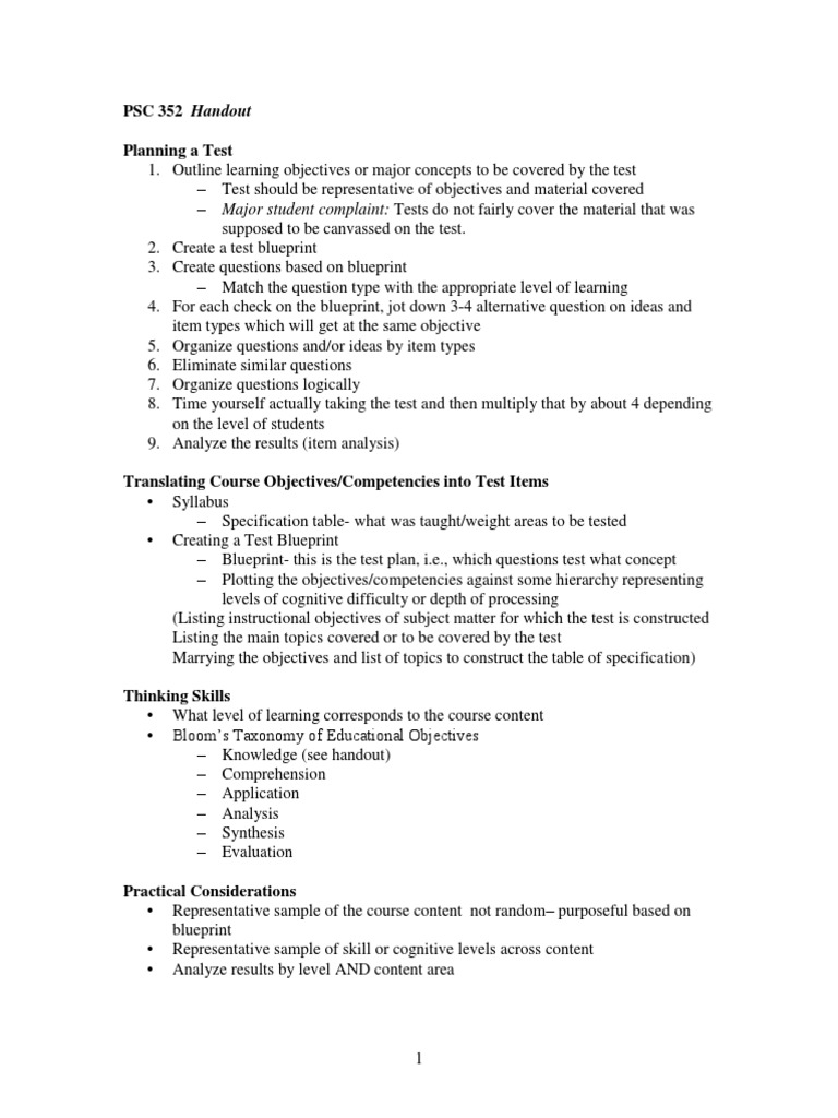 PSC 352 Handout Planning A Test | PDF | Multiple Choice | Test (Assessment)