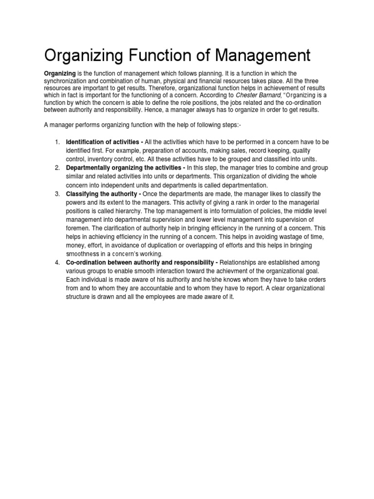 Organizing Function of Management | PDF | Economies | Psychological ...