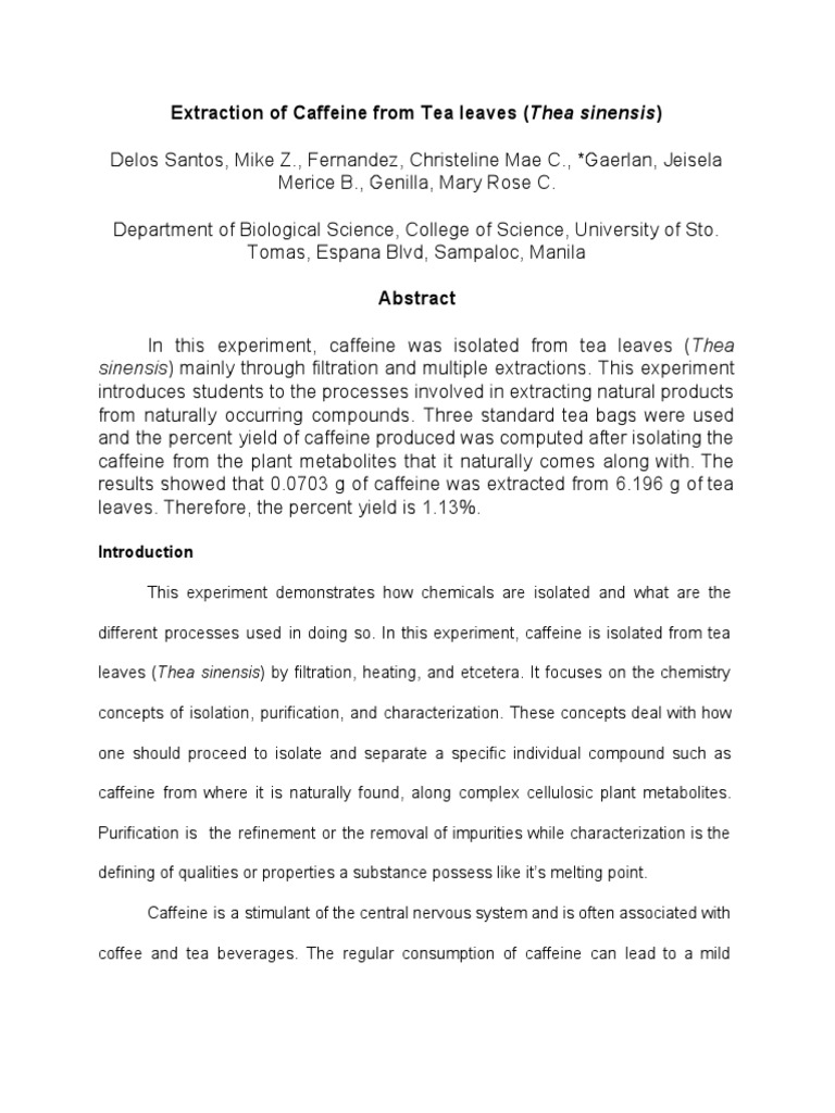 Extraction Of Caffeine From Tea Leaves Experiment Formal Report Pdf Caffeine Sodium Hydroxide