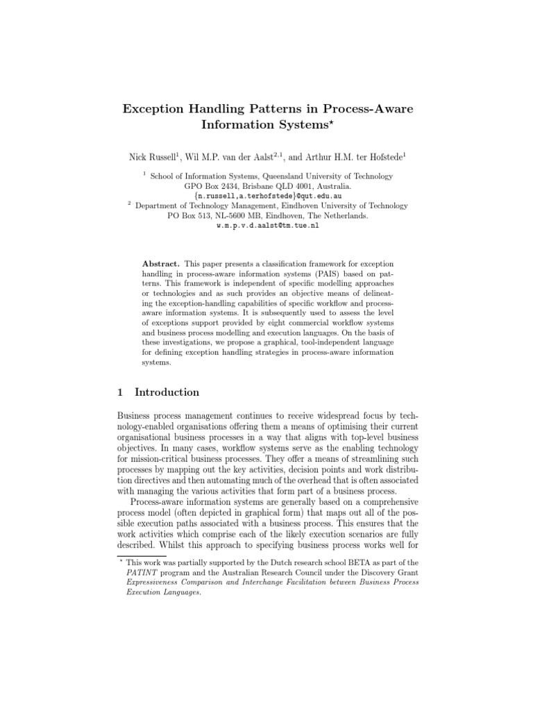 Exception Handling Patterns in Process-Aware Information Systems | PDF ...