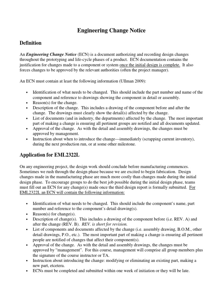 EML2322L-Engineering Change Notice | PDF | Machining | Production And ...