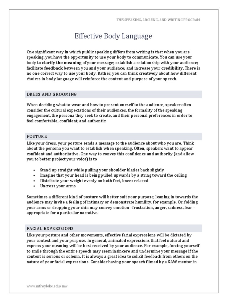 Effective Body Language | PDF | Body Language | Gesture