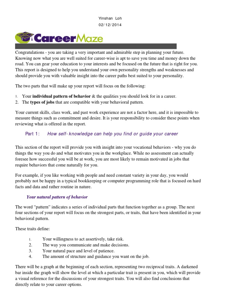 Career Maze Test Results | PDF | Risk | Sales