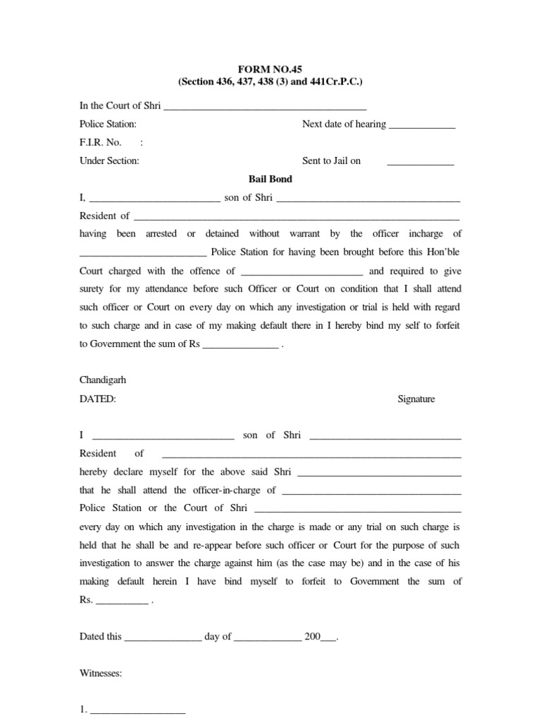 Bail Bond Form Template | PDF