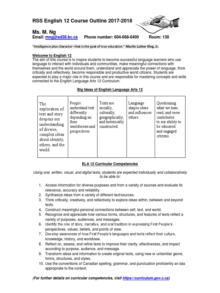 English 12 Course Outline 2017-2018 | PDF | Educational Assessment ...