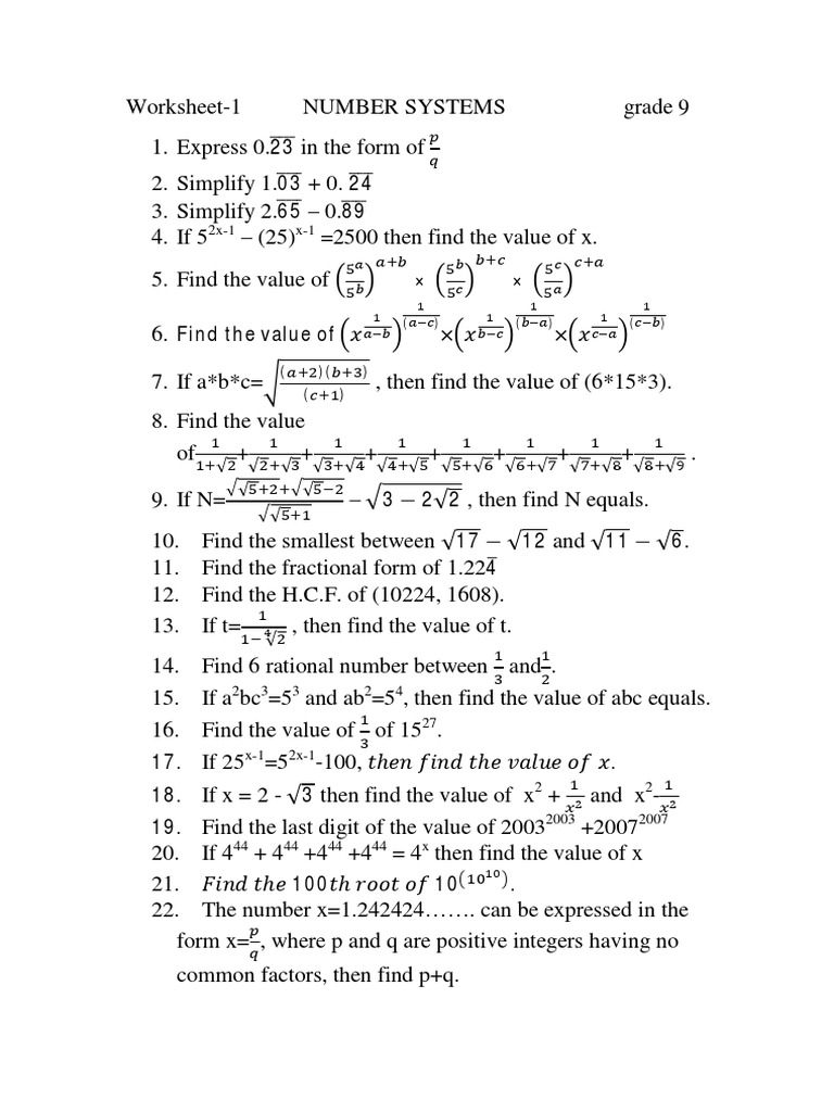 GR 9 Math Worksheet | Download Free PDF | Polynomial | Numbers