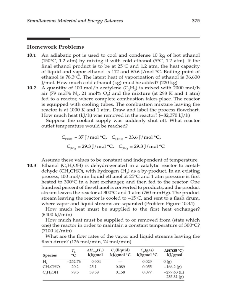 CAP 10 Principles of Chemical Engineering Processes Material and Energy ...