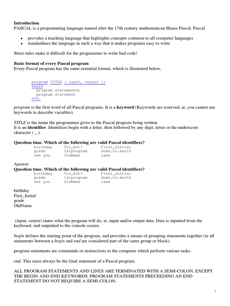 Program Title (Input, Output) Begin: Program Statements Program Statement | PDF | Boolean Data ...