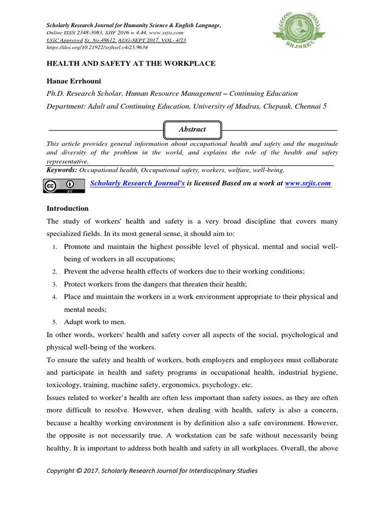 Health and Safety at The Workplace | PDF | Occupational Safety And ...